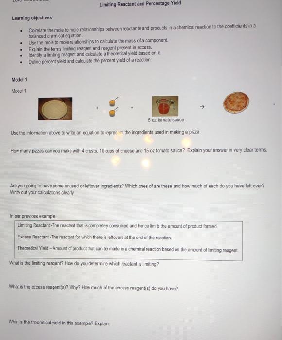 Solved Limiting Reactant and Percentage Yield Learning | Chegg.com
