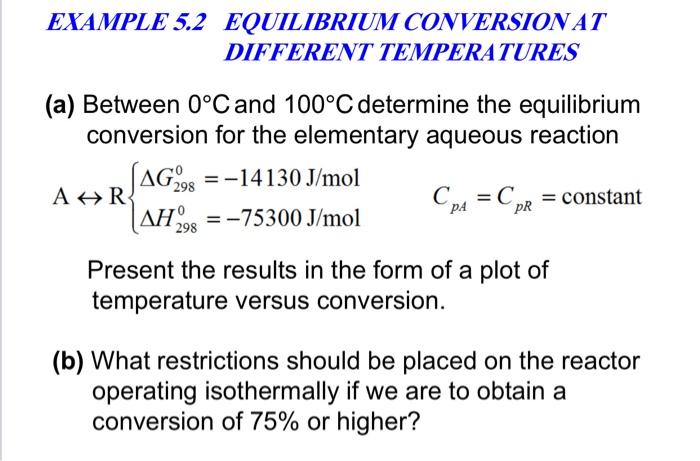 Solved EXAMPLE 5.2 EQUILIBRIUM CONVERSION AT DIFFERENT | Chegg.com