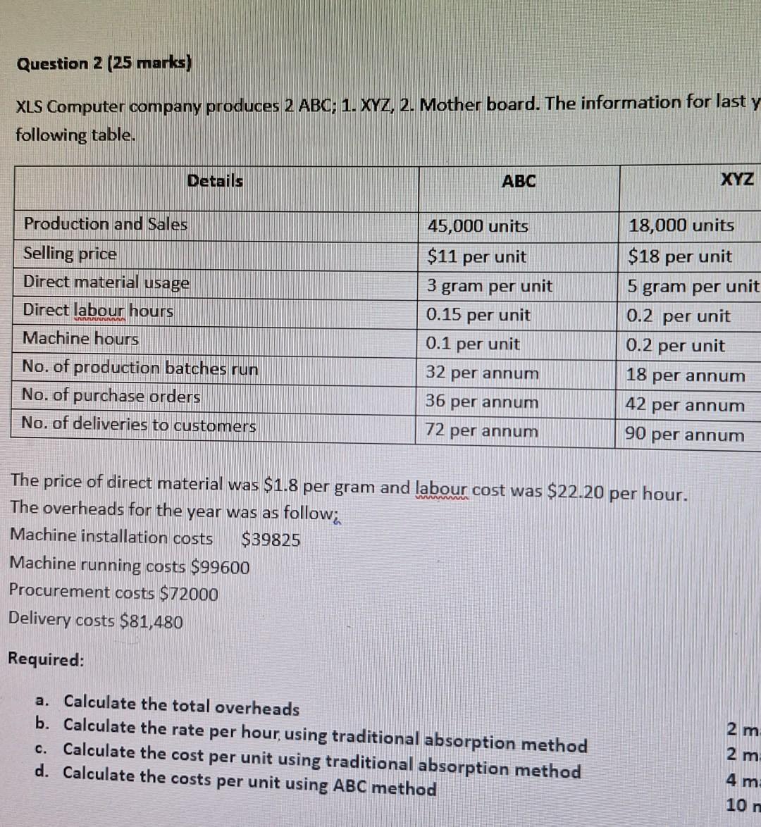 Solved XLS Computer company produces 2ABC;1.XYZ,2. Mother | Chegg.com
