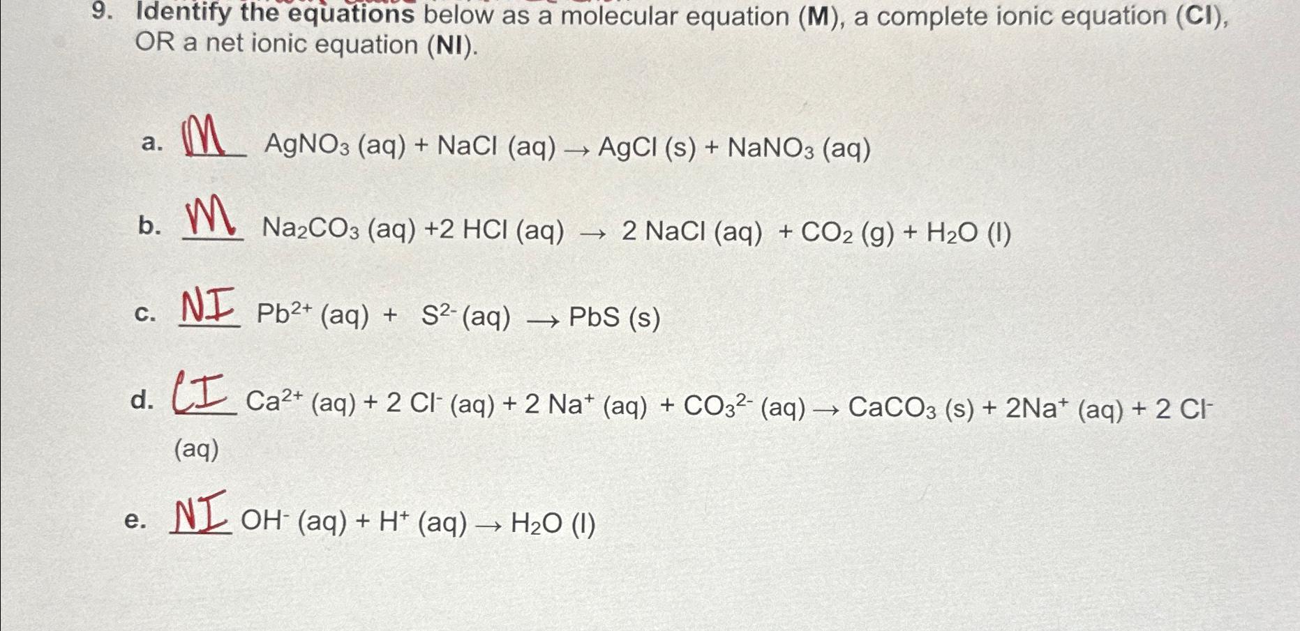 Solved Identify the equations below as a molecular equation | Chegg.com