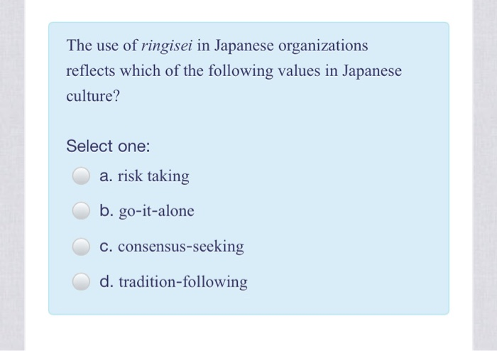 Solved The use of ringisei in Japanese organizations | Chegg.com