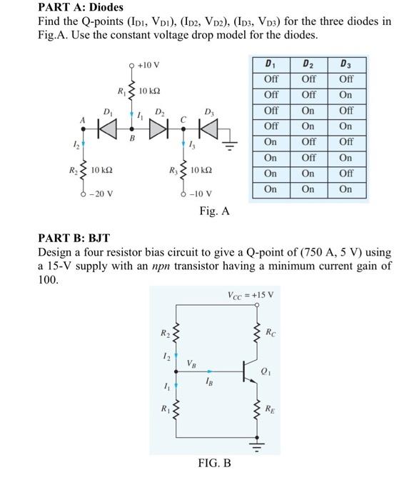 Solved PART A: Diodes Find the Q-points ( ID1, VD1),(ID2, | Chegg.com