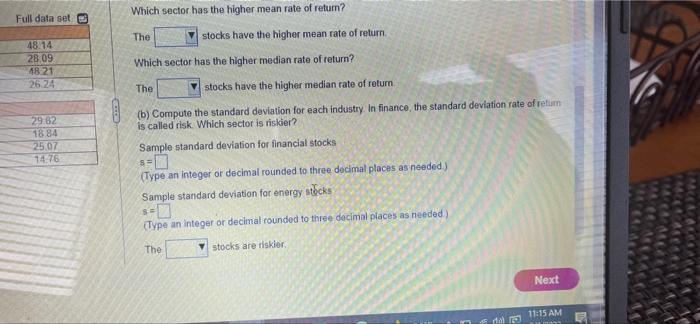 Solved Stocks can be categorized by industry. The following | Chegg.com