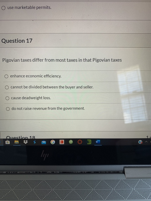 Solved use marketable permits. Question 17 Pigovian taxes | Chegg.com