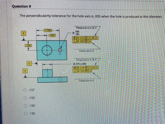 Solved Question 9 The perpendicularity tolerance for the | Chegg.com