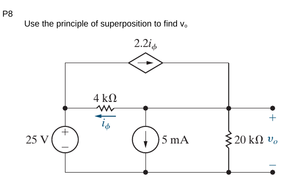 Solved P8 ﻿Use the principle of superposition to find v_(o) | Chegg.com