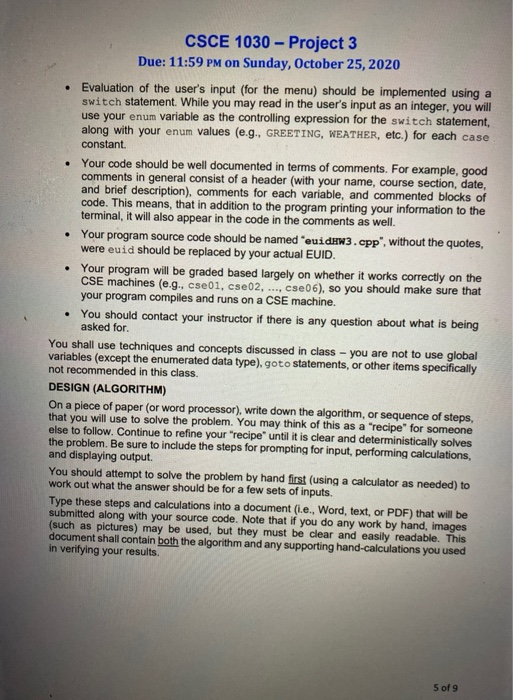 Solved CSCE 1030 - Project 3 Due: 11:59 PM on Sunday, | Chegg.com