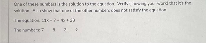 Solved One of these numbers is the solution to the equation. | Chegg.com