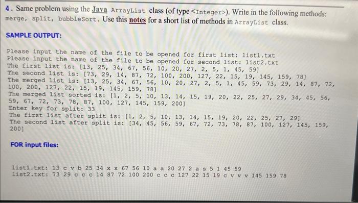 Solved 4 Same Problem Using The Java Arraylist Class Of 4601