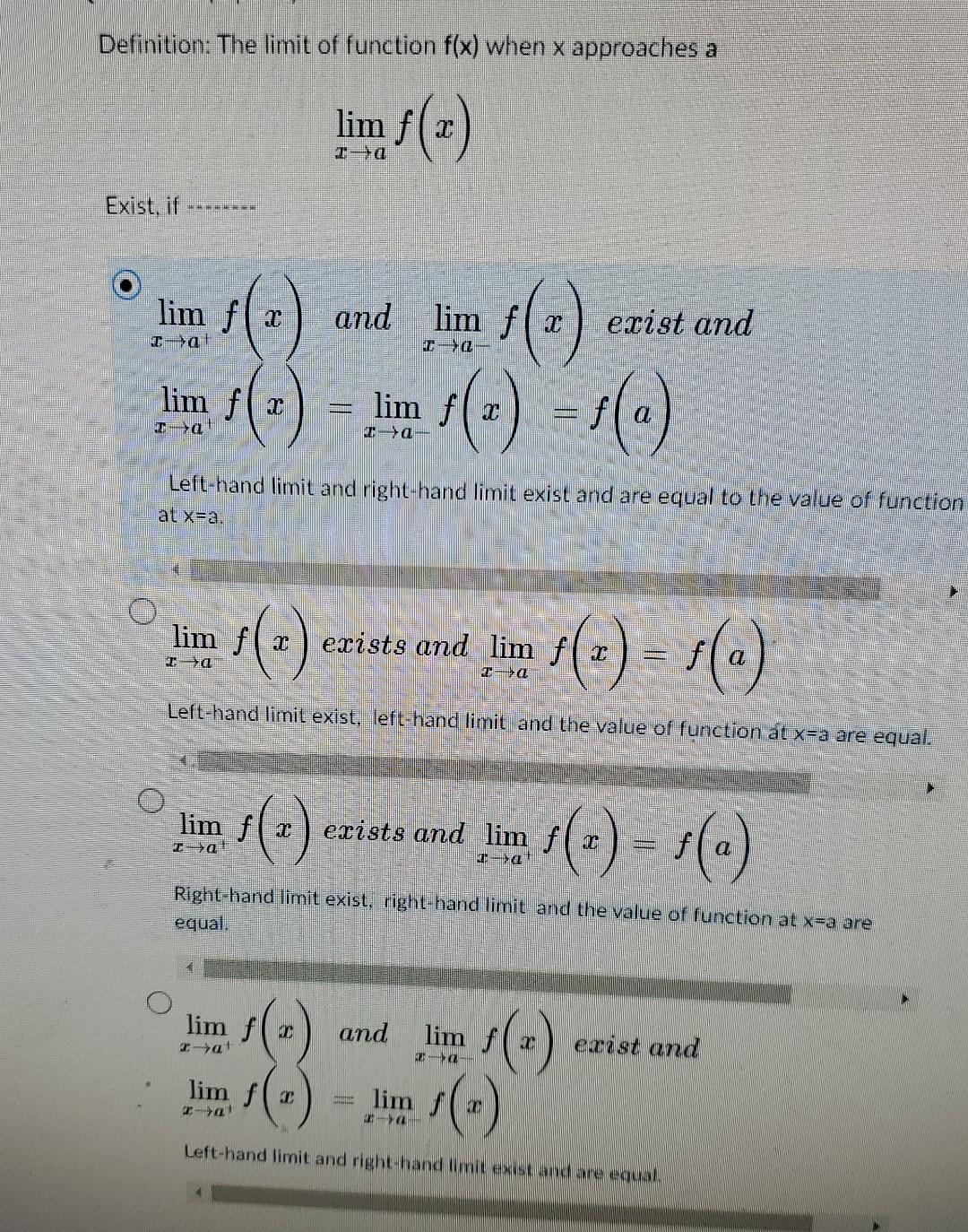 Solved Definition: The limit of function f(x) when x | Chegg.com