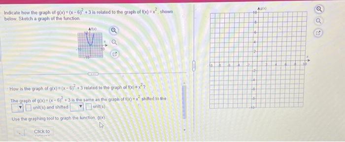 Solved Indicate how the graph of g(x)=(x−6)2+3 is related to | Chegg.com