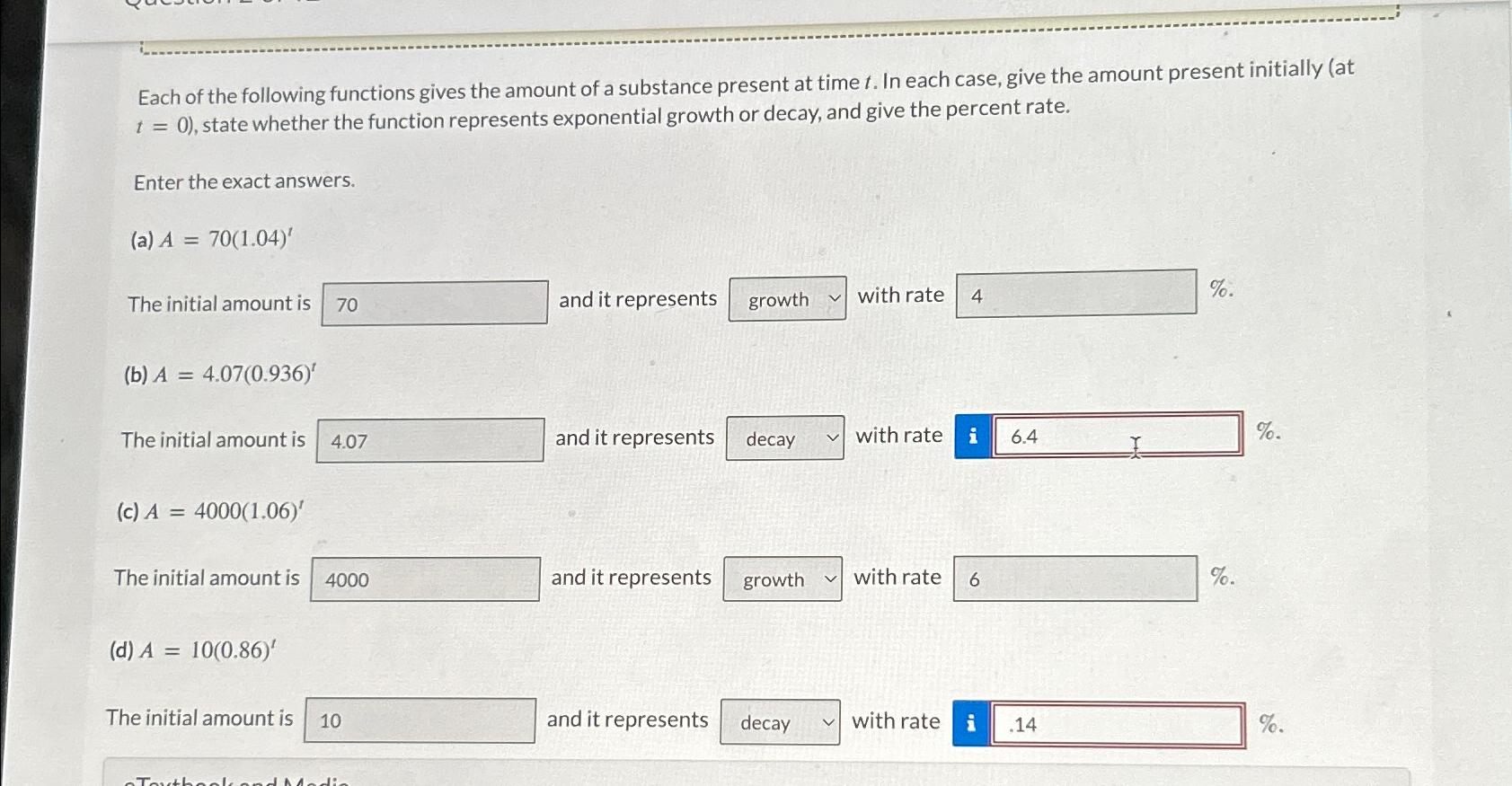 Solved Each of the following functions gives the amount of a | Chegg.com