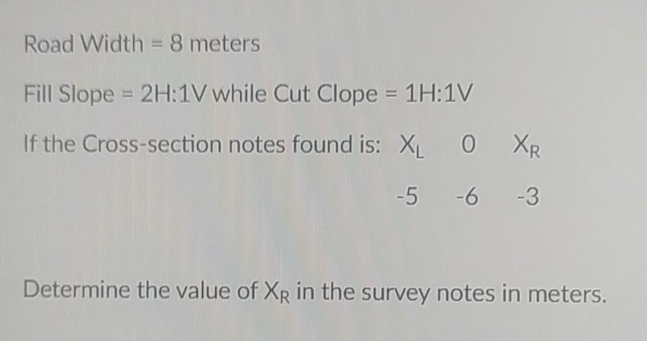 Solved Road Width = 10 meters = Fill Slope = 2H:1V while Cut | Chegg.com