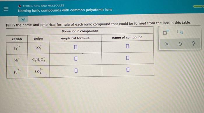 Solved O ATOMS, IONS AND MOLECULES Naming ionic compounds | Chegg.com