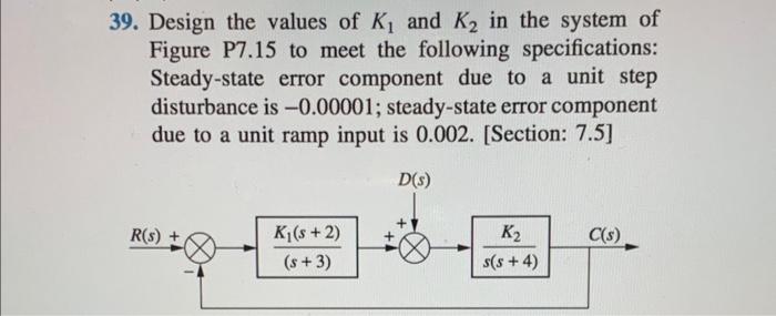 Solved 9. Design the values of K1 and K2 in the system of | Chegg.com