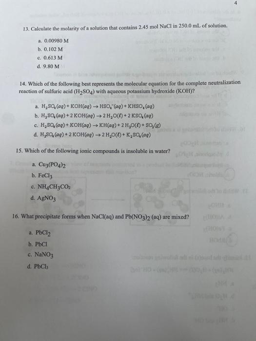 Solved 13. Calculate the molarity of a solution that | Chegg.com