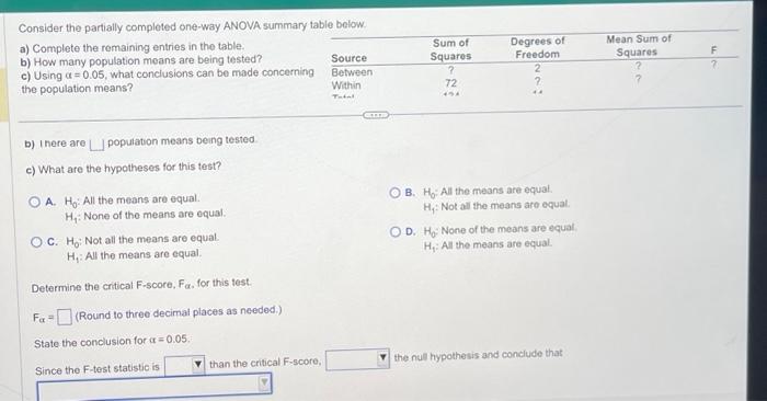 Solved Consider the partially completed one-way ANOVA | Chegg.com