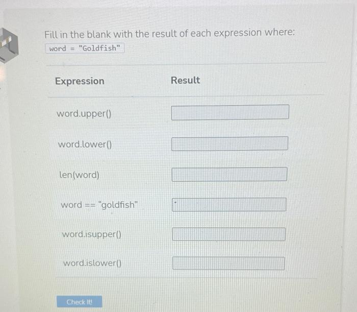 Solved Fill in the blank with the result of each expression | Chegg.com