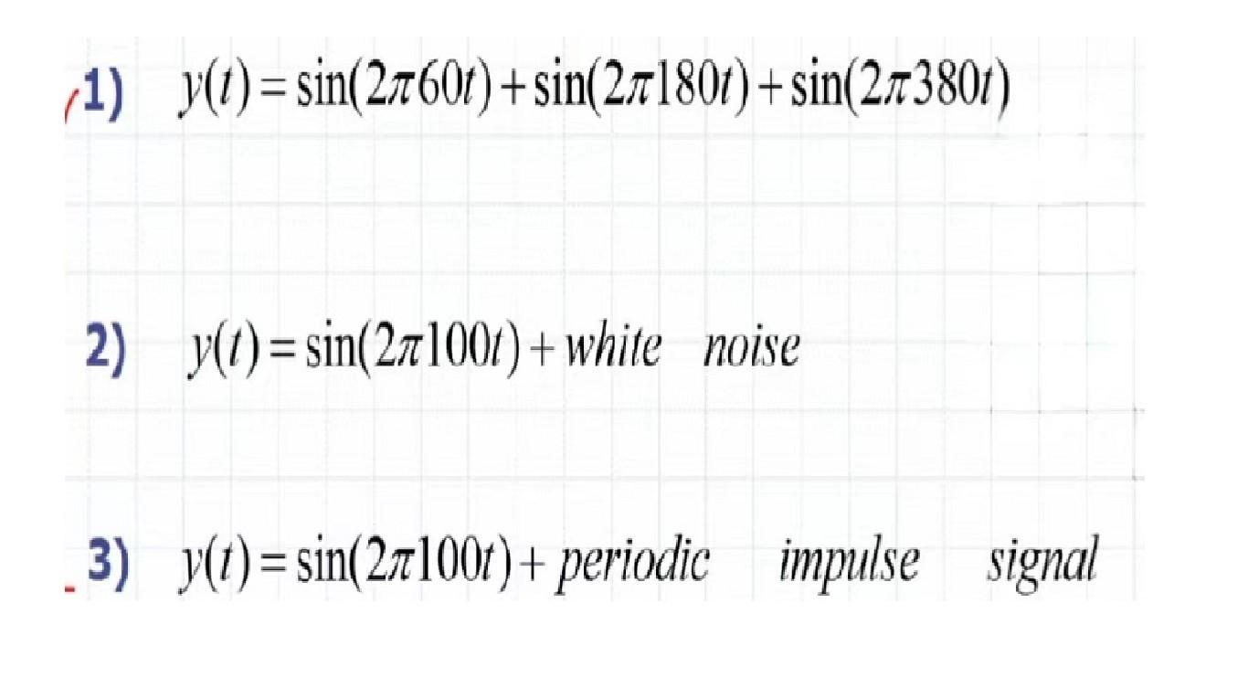 Solved 1) y(t)=sin(2π60t)+sin(2π180t)+sin(2π380t) 2) | Chegg.com