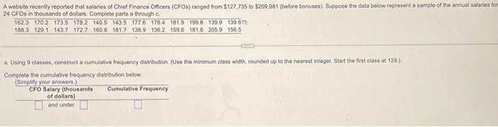 Solved a. Using 9 classet, construct a cumulative frequency | Chegg.com