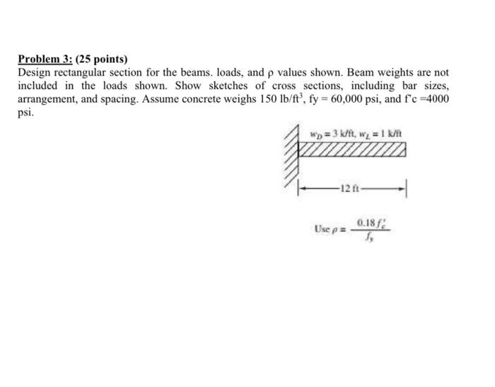 Solved Problem 3: (25 points) Design rectangular section for | Chegg.com
