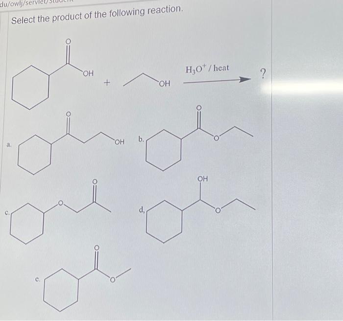 Solved Select the product of the following reaction. | Chegg.com