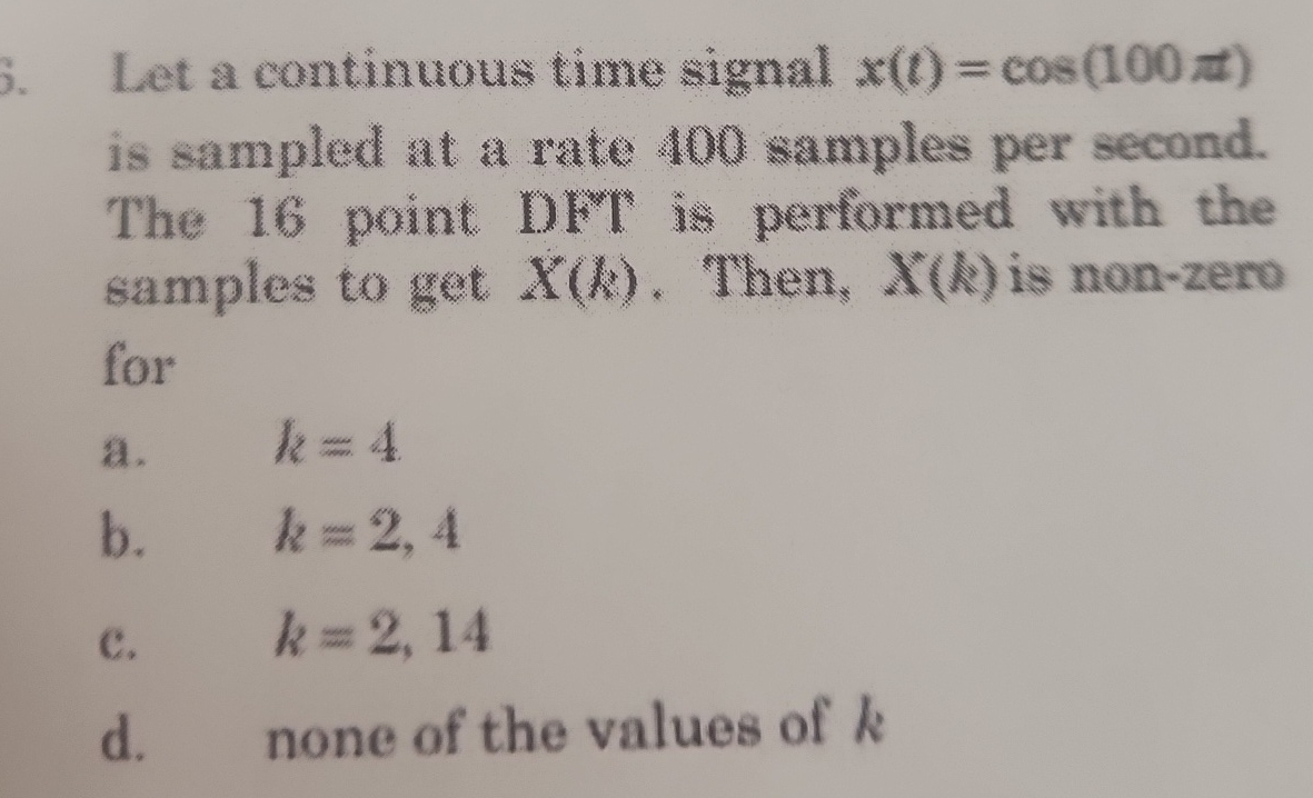 Let a continuous time signal x(t)=cos(100πt) ﻿is | Chegg.com