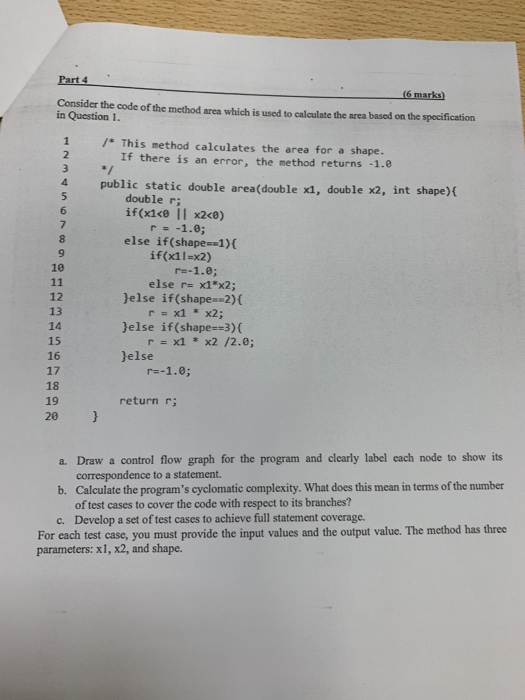 Solved Part 4 (6 marks) Consider the code of the method area | Chegg.com
