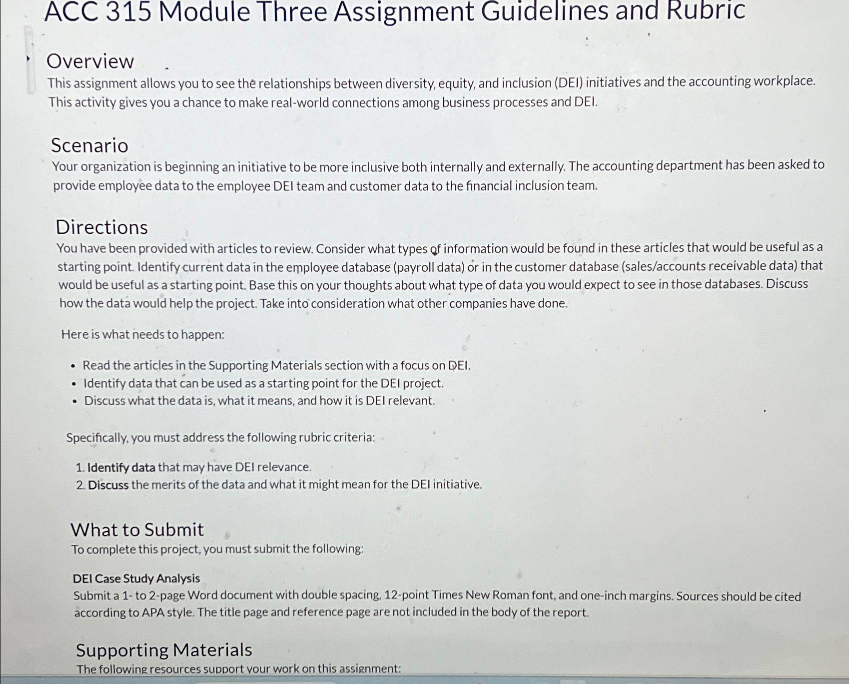 Solved ACC 315 Module Three Assignment Guidelines and | Chegg.com Solved ACC 315 Module Three Assignment Guidelines and | Chegg.com