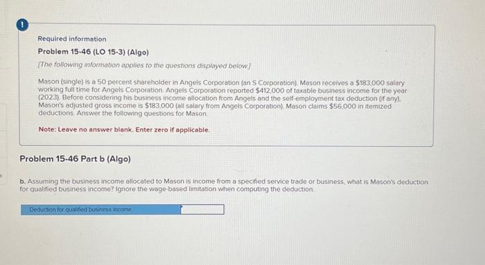 Solved Required information Problem 15-46 (LO 15-3) (Algo) | Chegg.com