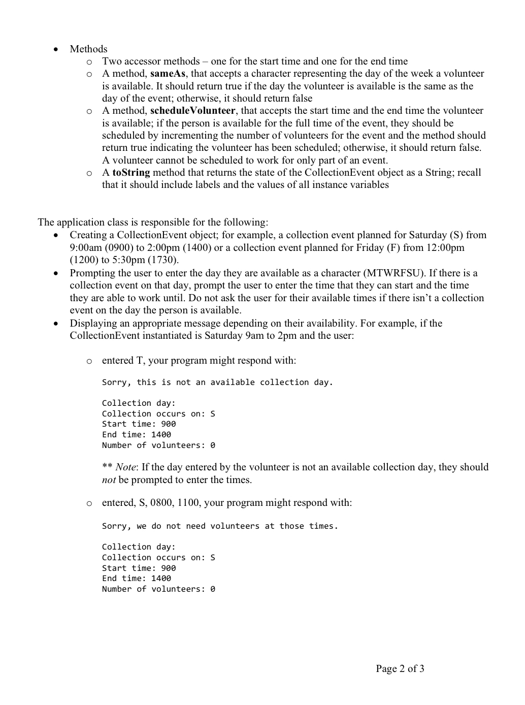 Solved MethodsTwo accessor methods - ﻿one for the start time | Chegg.com