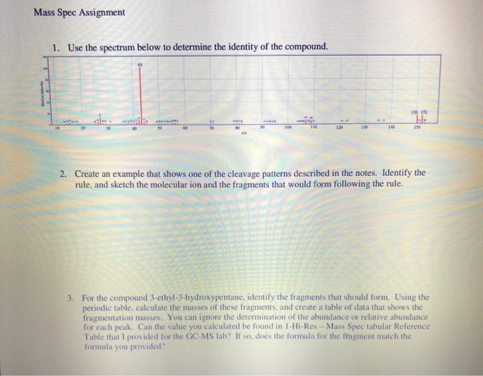 Solved Mass Spec Assignment 1. Use the spectrum below to | Chegg.com