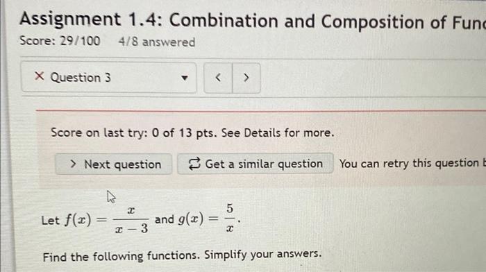 Assignment 1.4: Combination and Composition of Func | Chegg.com