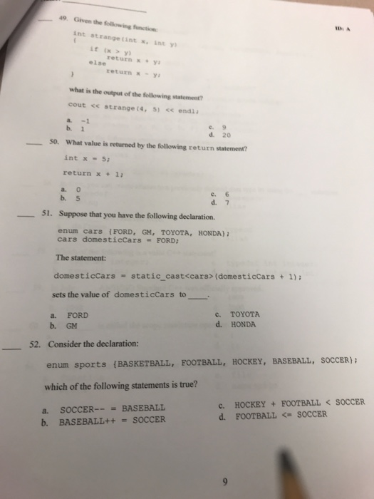 Solved 42 Given The Function Prototype Float Test Nt Ent 6583