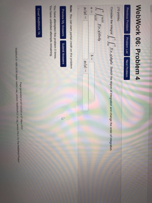 Solved WebWork 06: Problem 4 Previous Problem Problem List | Chegg.com
