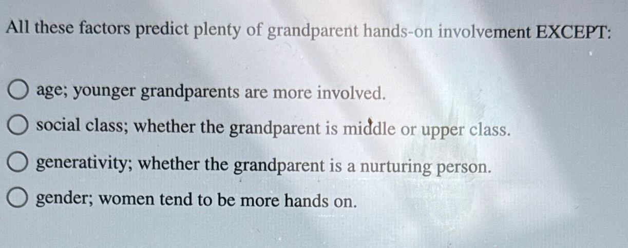 Solved All these factors predict plenty of grandparent | Chegg.com