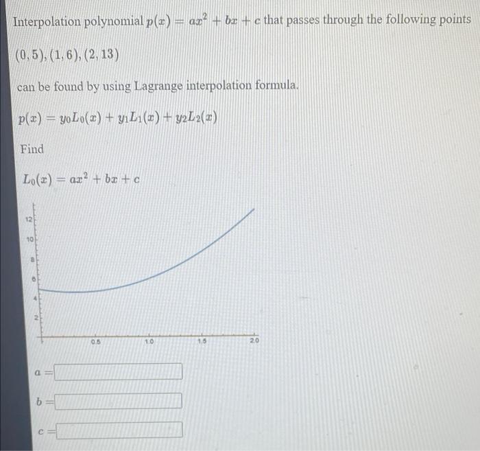 Solved Interpolation polynomial p(x) = ax² + b + c that | Chegg.com