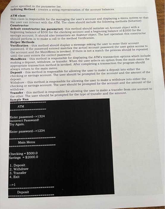 Solved AP Computer Science Lab-Classes - ATM =19 Description | Chegg.com