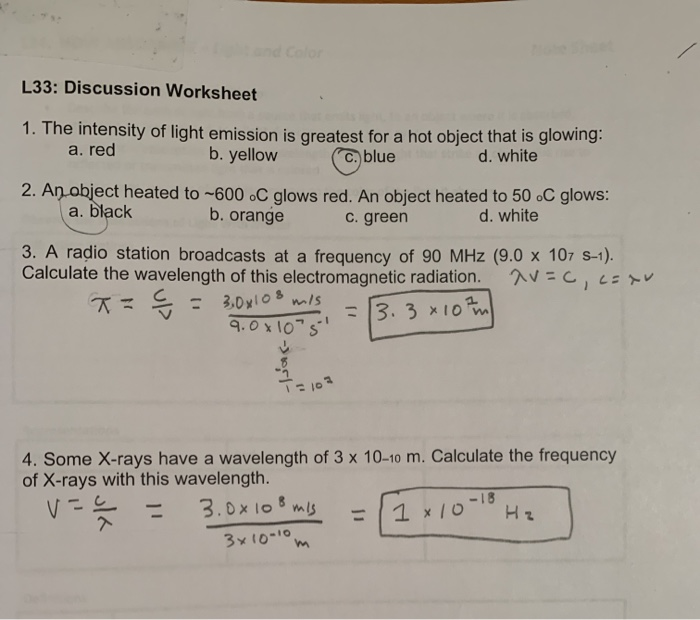 Solved L33: Discussion Worksheet 1. The intensity of light | Chegg.com