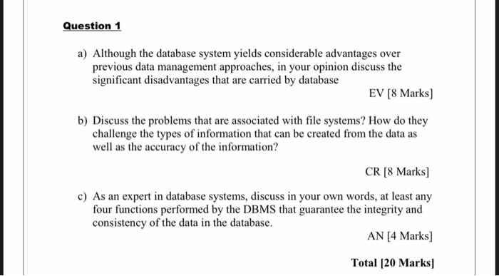 Solved Question 1 a) Although the database system yields | Chegg.com