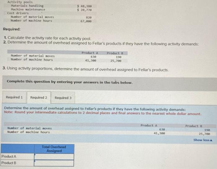 Solved 1. Calculate the activity rate for each activity | Chegg.com