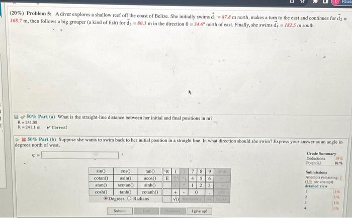 Solved (20\%) Problem 5: A diver explores a shallow teef off | Chegg.com