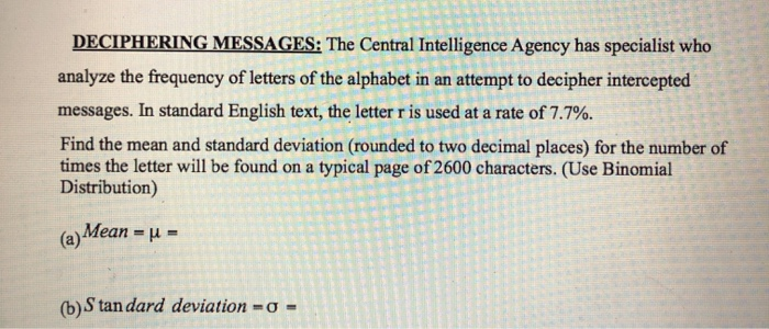 Solved DECIPHERING MESSAGES: The Central Intelligence Agency | Chegg.com