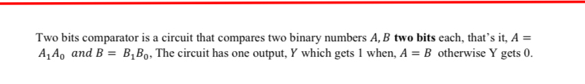 Solved Two bits comparator is a circuit that compares two | Chegg.com
