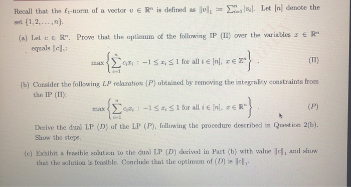 Recall that the li-norm of a vector v € Rr is defined | Chegg.com