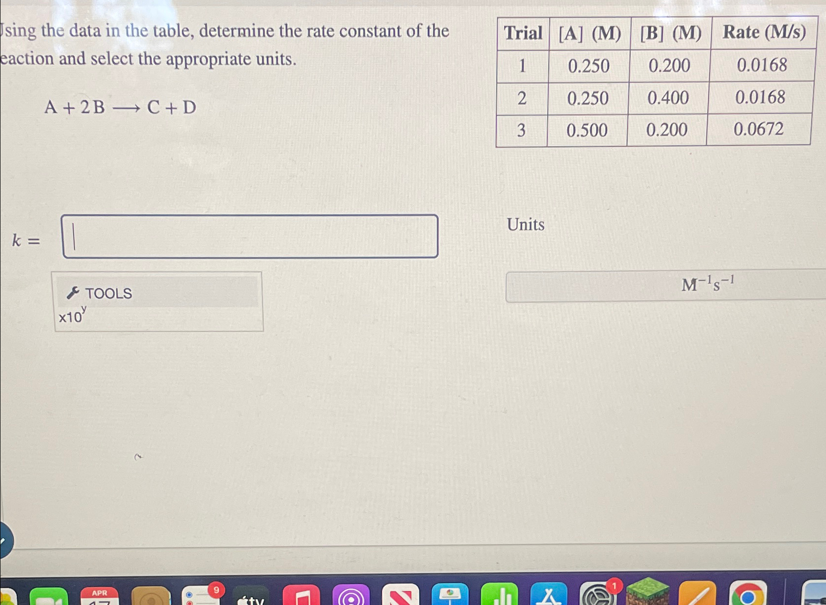 Solved Jsing the data in the table, determine the rate | Chegg.com