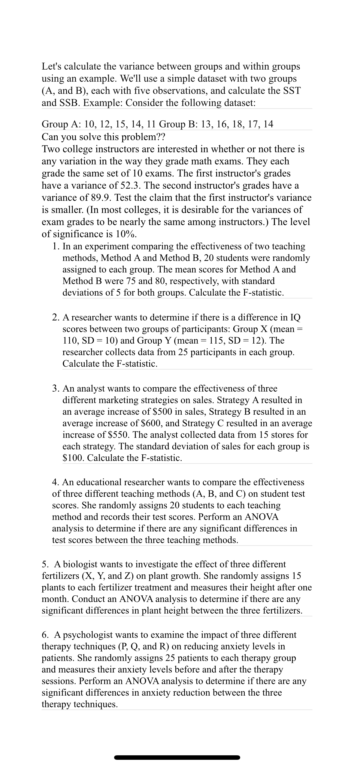 Solved Solve all 6 ﻿problems Let's calculate the variance | Chegg.com