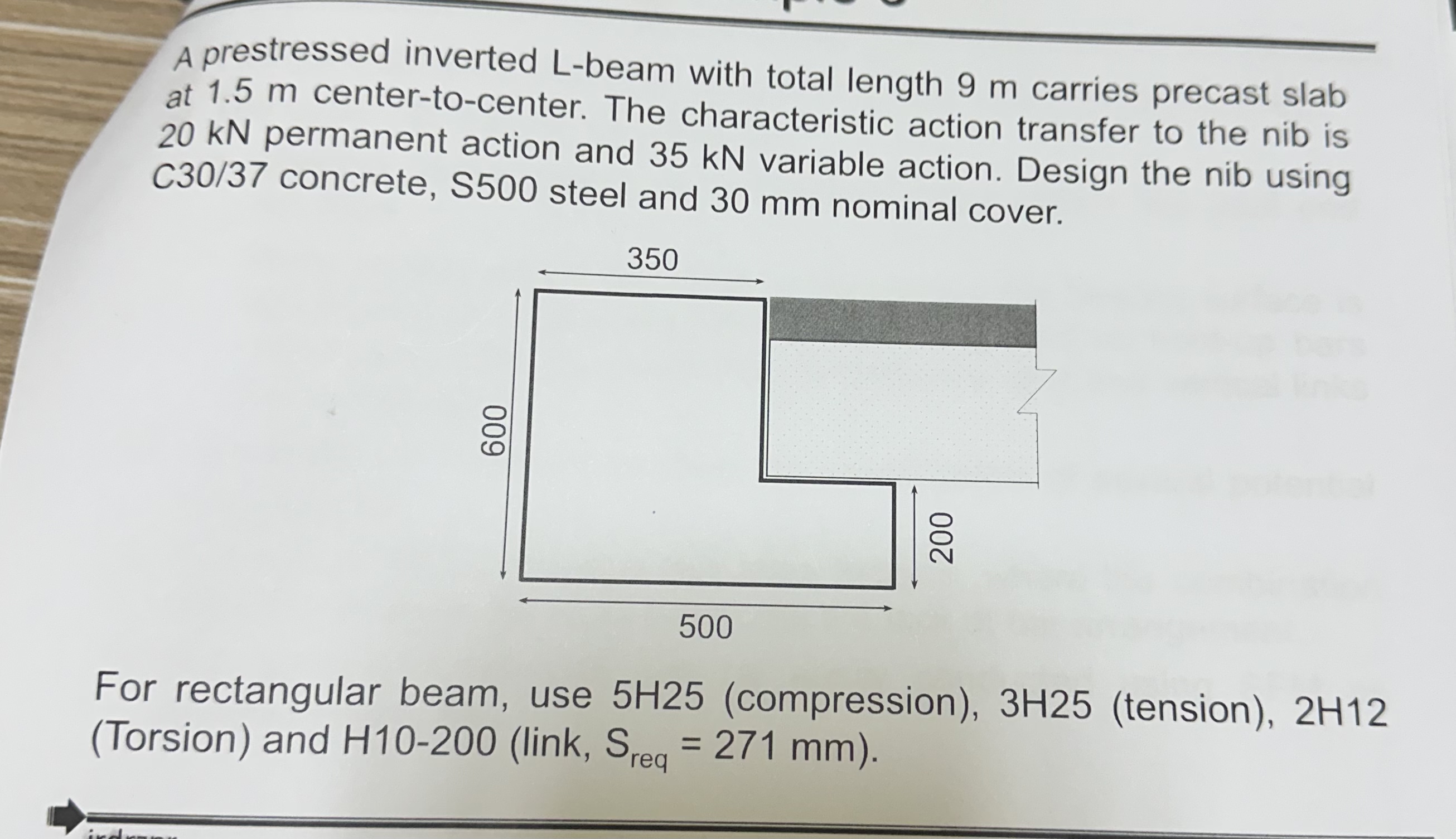 Solved A prestressed inverted L-beam with total length 9m | Chegg.com