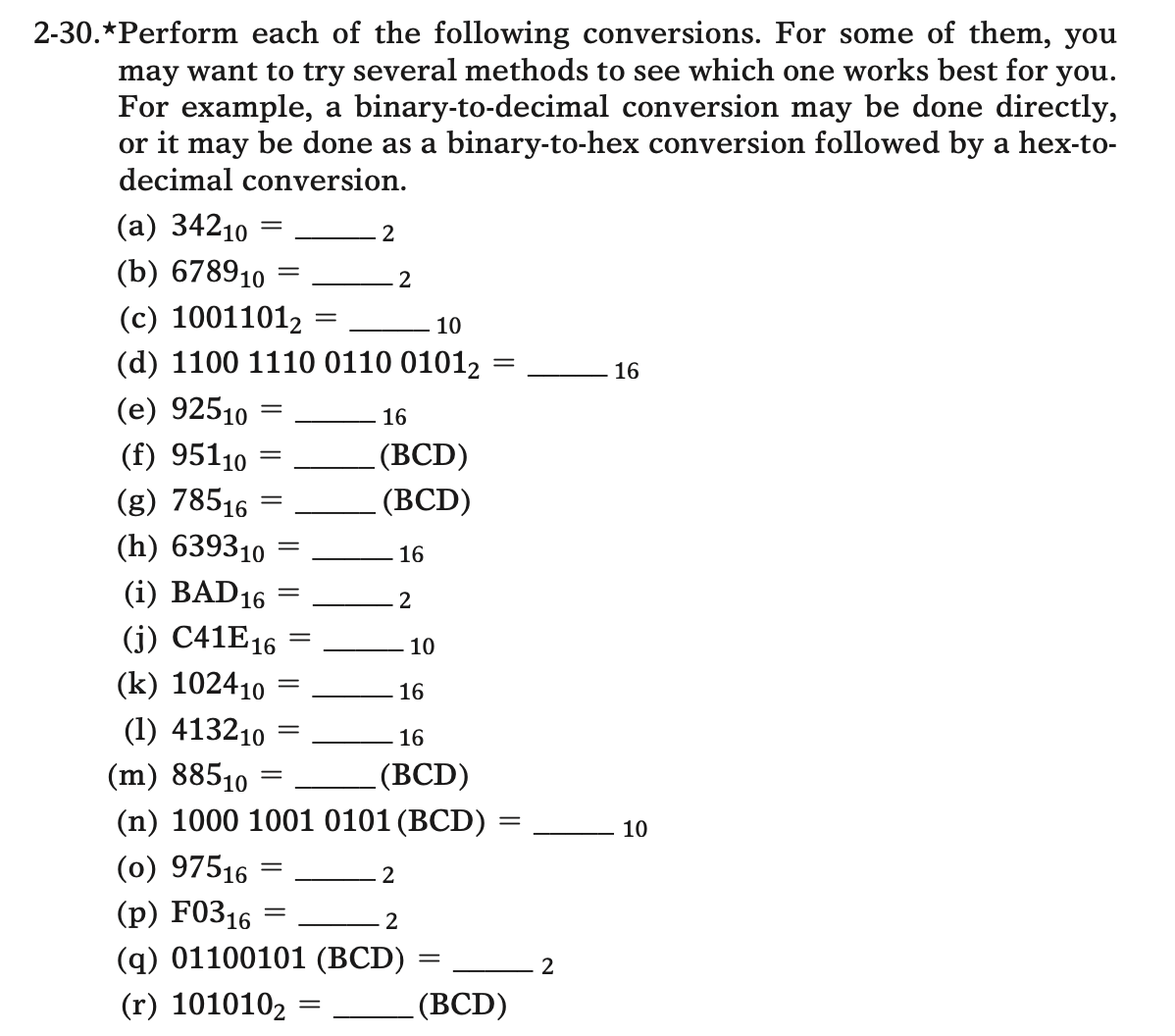 Solved 2-30.Perform each of the following conversions. For | Chegg.com