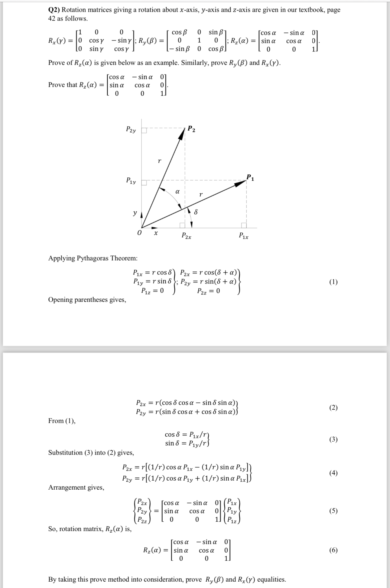 Q2) ﻿Rotation matrices giving a rotation about | Chegg.com